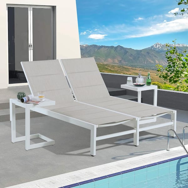 ULAX FURNITURE Beige Aluminum Outdoor Double Chaise Lounge with Quick ...