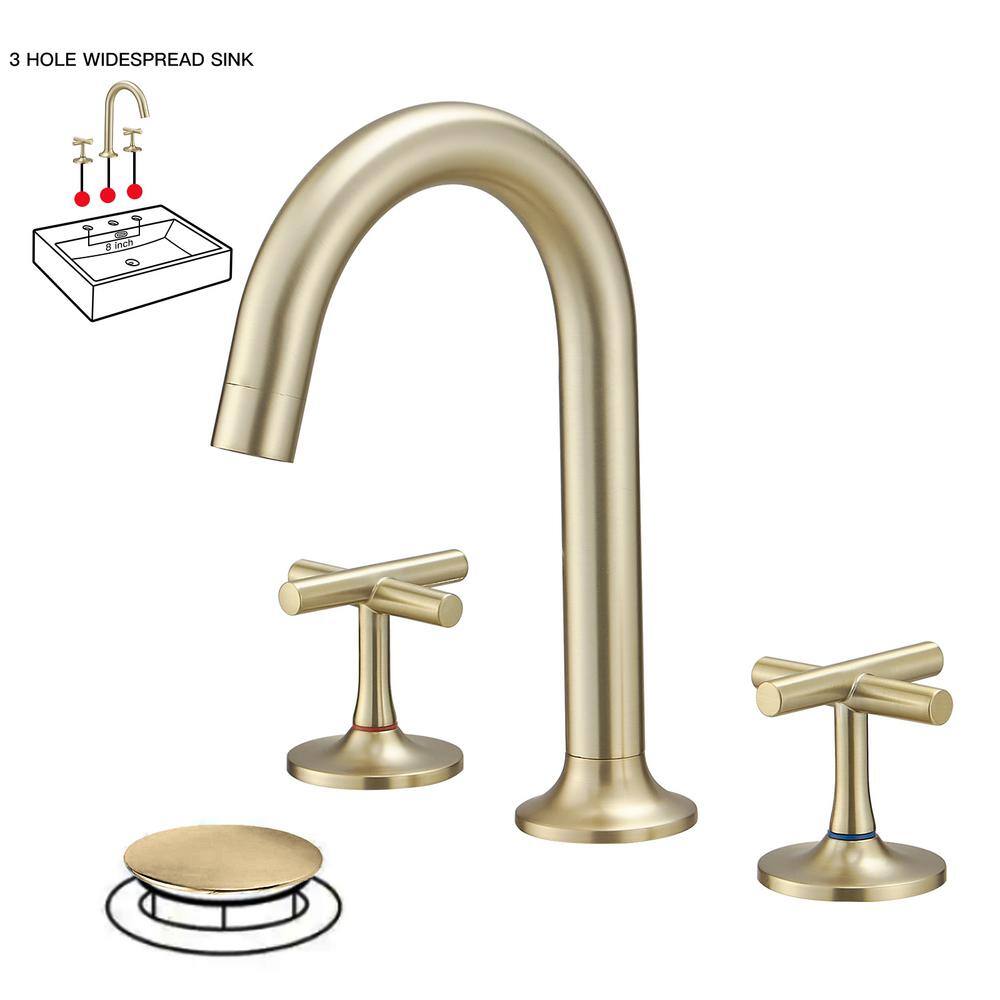 BWE 8 in. Widespread Double-Handle High-Arc Bathroom Faucet in Brushed ...