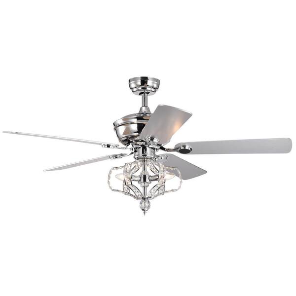 LINJO 52 in. Farmhouse Indoor/Outdoor Chrome Reversible Blades 3-Speeds ...