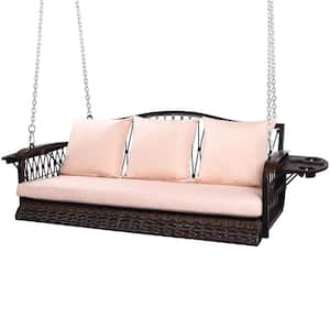 Reviews for DENISLAWN White Rattan Porch Hanging Swing, 3-Seat Wicker ...