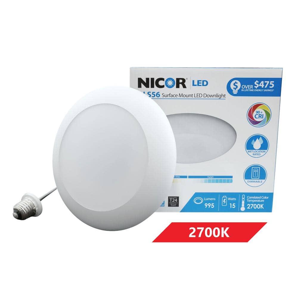 NICOR DLS 5/6 in. White 900 Lumen Integrated LED Recessed Surface Mount ...