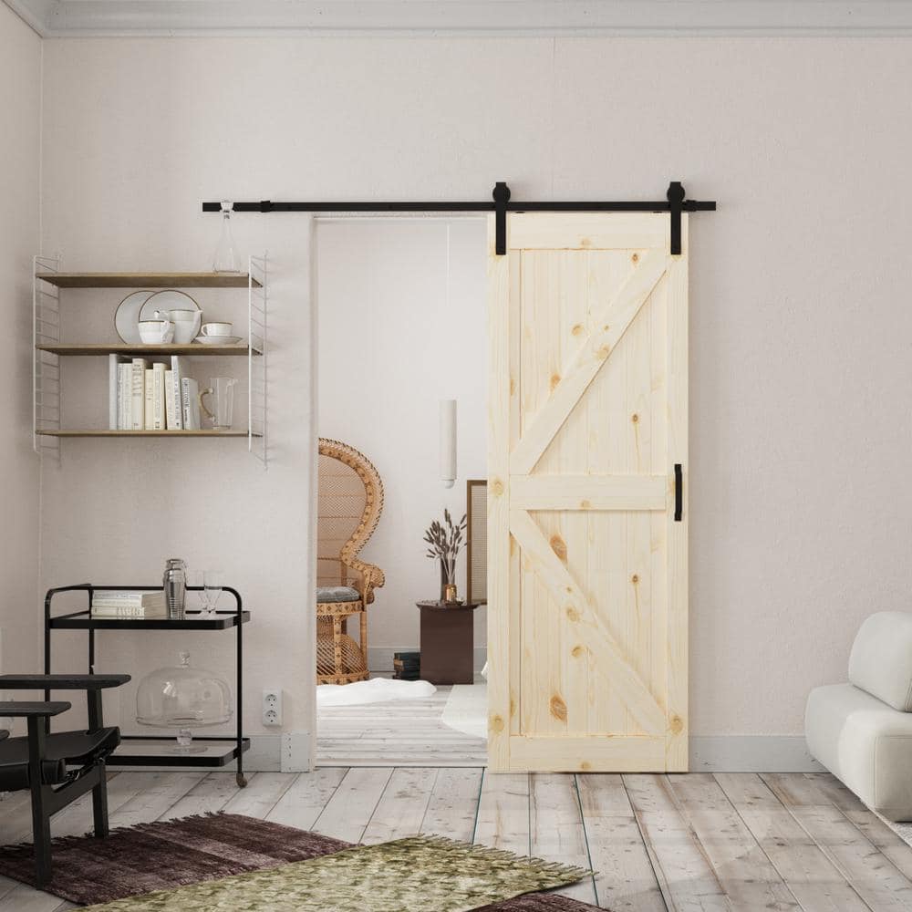 TENONER 30 in. x 84 in. K-Frame, Pine Wood Unfinished, Barn Door Slab ...