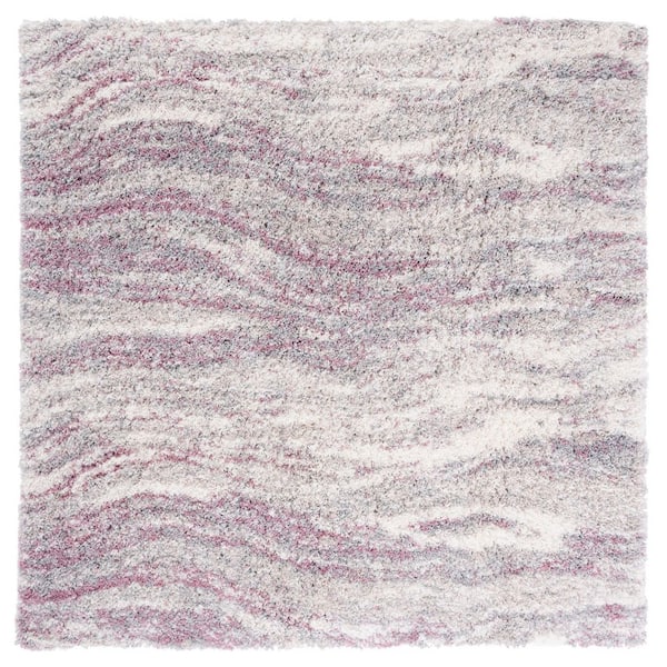 SAFAVIEH Fontana Shag 5 ft. x 5 ft. Pink/Gray Wavy Abstract Square Area ...