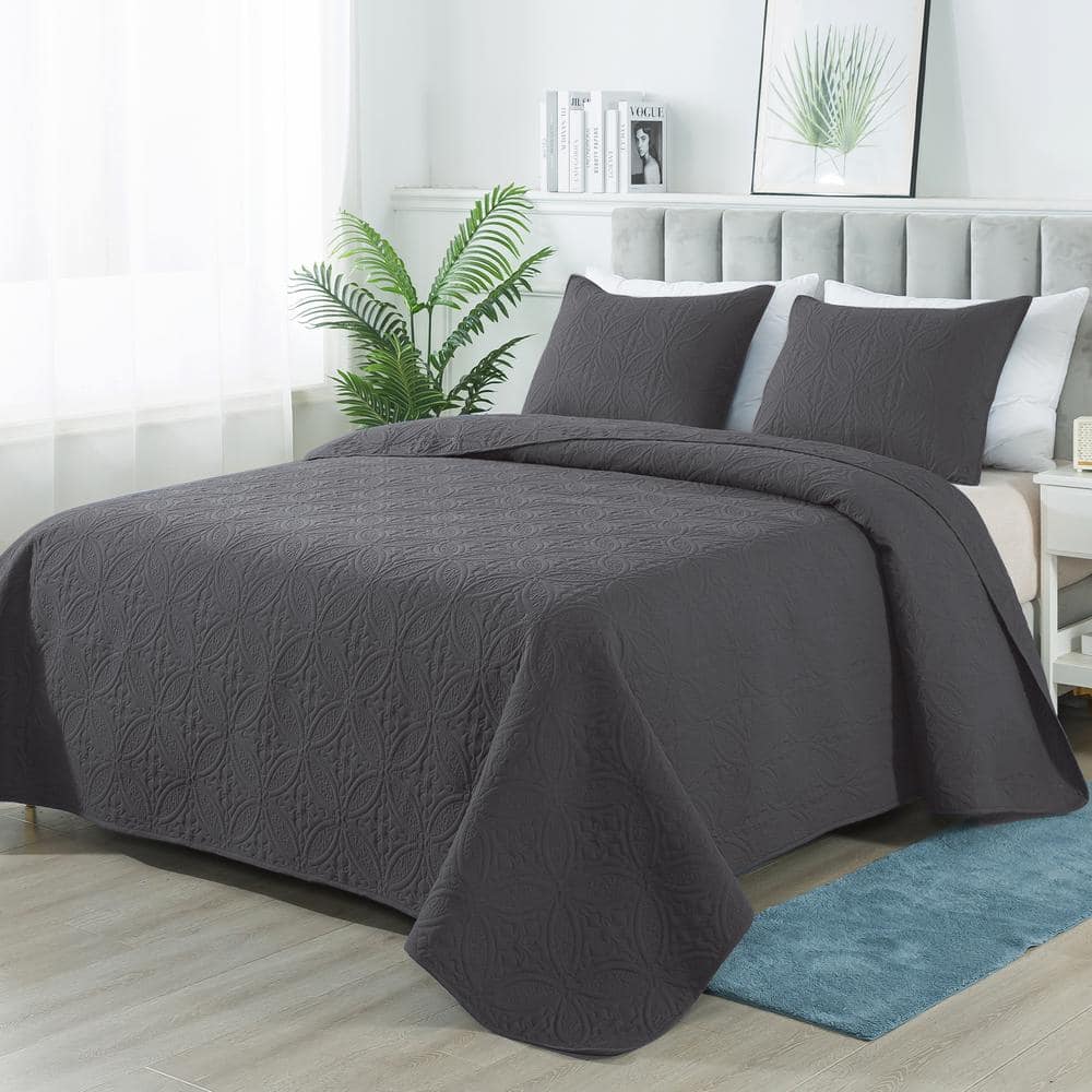 JEAREY 2-Piece Dark Gray Modern Microfiber Twin/Twin-XL-Quilt-Set Quilt ...