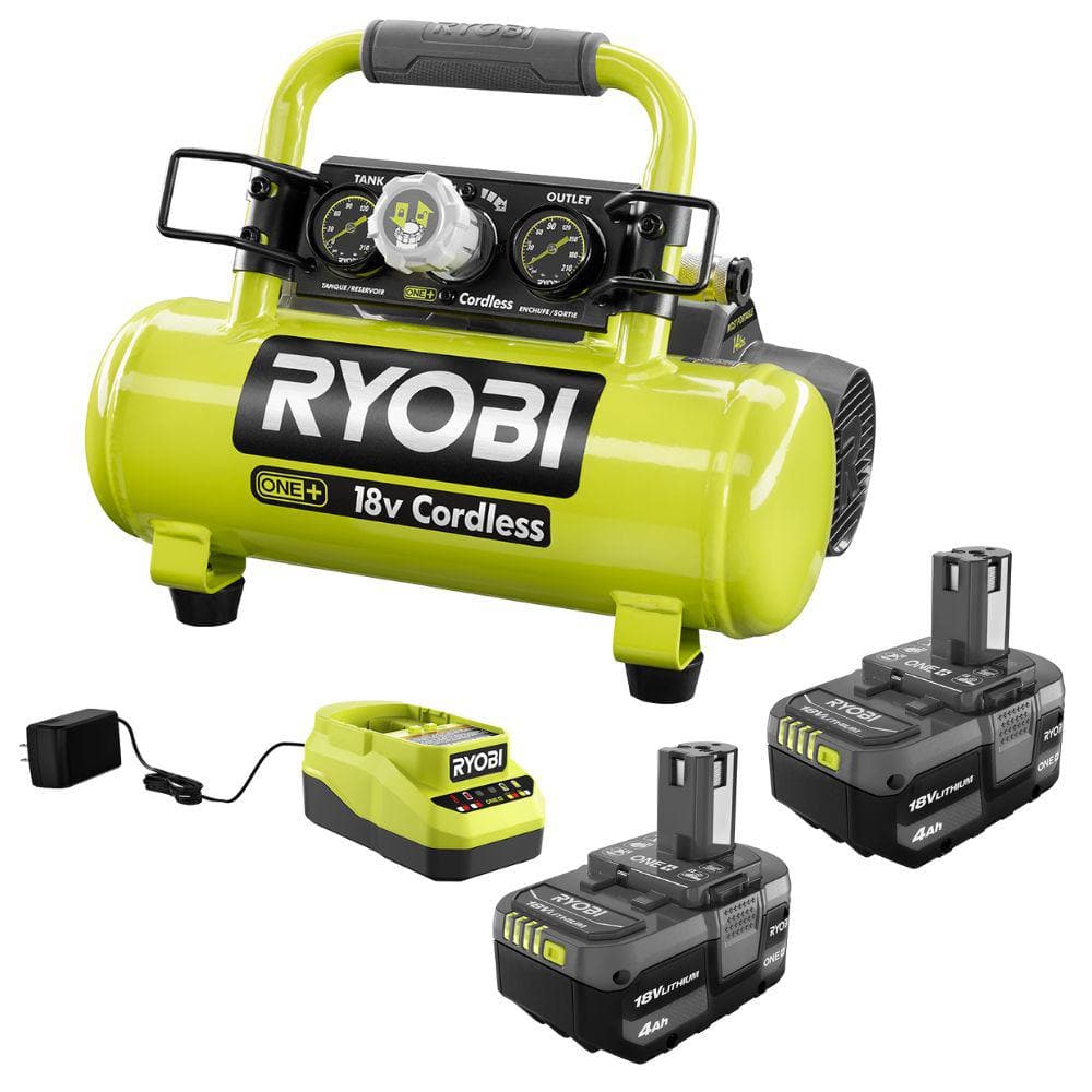 RYOBI ONE+ 18V Lithium-Ion 4.0 Ah Compact Battery (2-Pack) and Charger ...