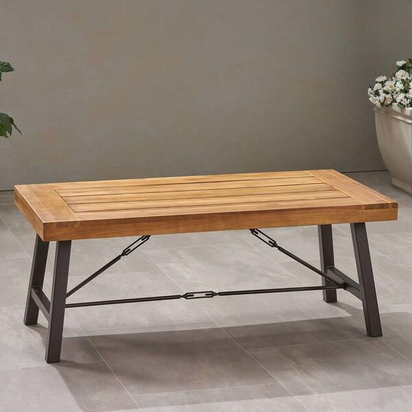 Coporesell Brown Acacia Wood Rectangle Outdoor Coffee Table with Metal ...