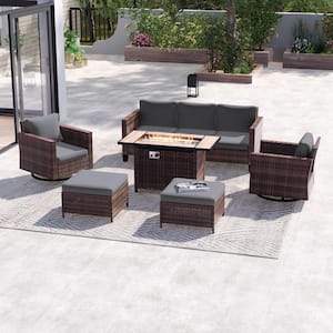 JOYESERY 6-Pieces Patio Conversation Set with 45 in. Fire Pit Table and ...