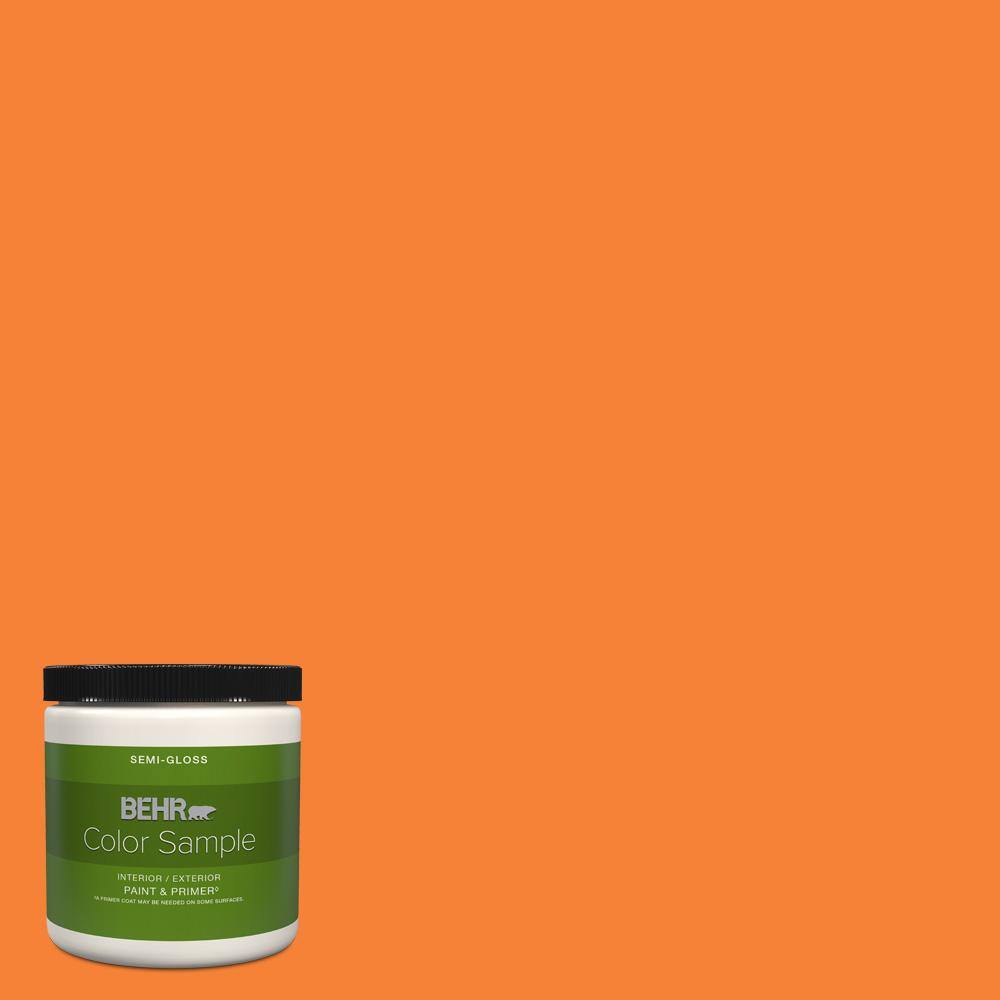 BEHR PREMIUM PLUS 8 oz. #230B-6 Orange Burst Semi-Gloss Interior ...