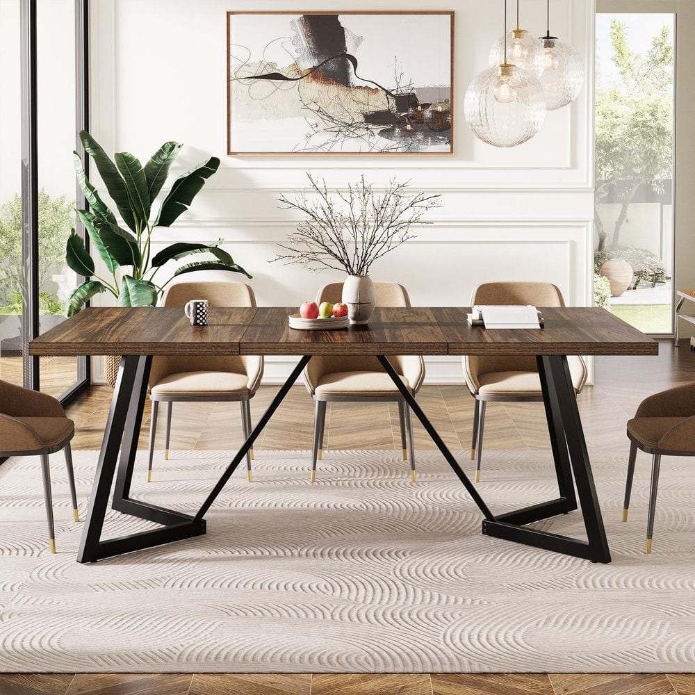 BYBLIGHT Roesler Brown&Black Wood Dining Table, 70.86 in. 4-Legs Long ...