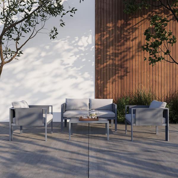 DEKO LIVING 4 Piece Outdoor Gray Sofa and Table Set COP30014 - The Home ...