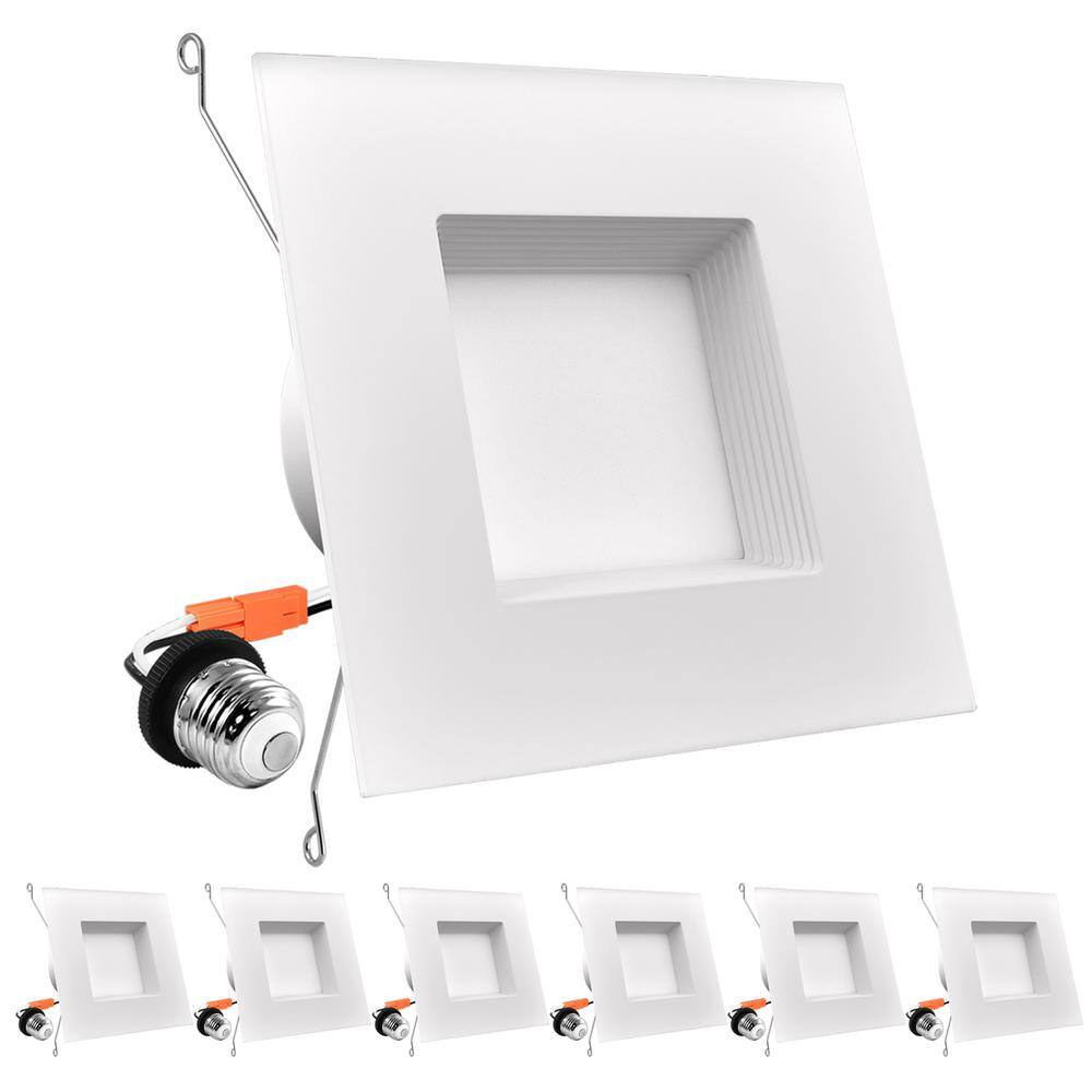 LUXRITE 5/6 in. 14W Square LED Can Light 5 Color Selectable Baffle Trim ...