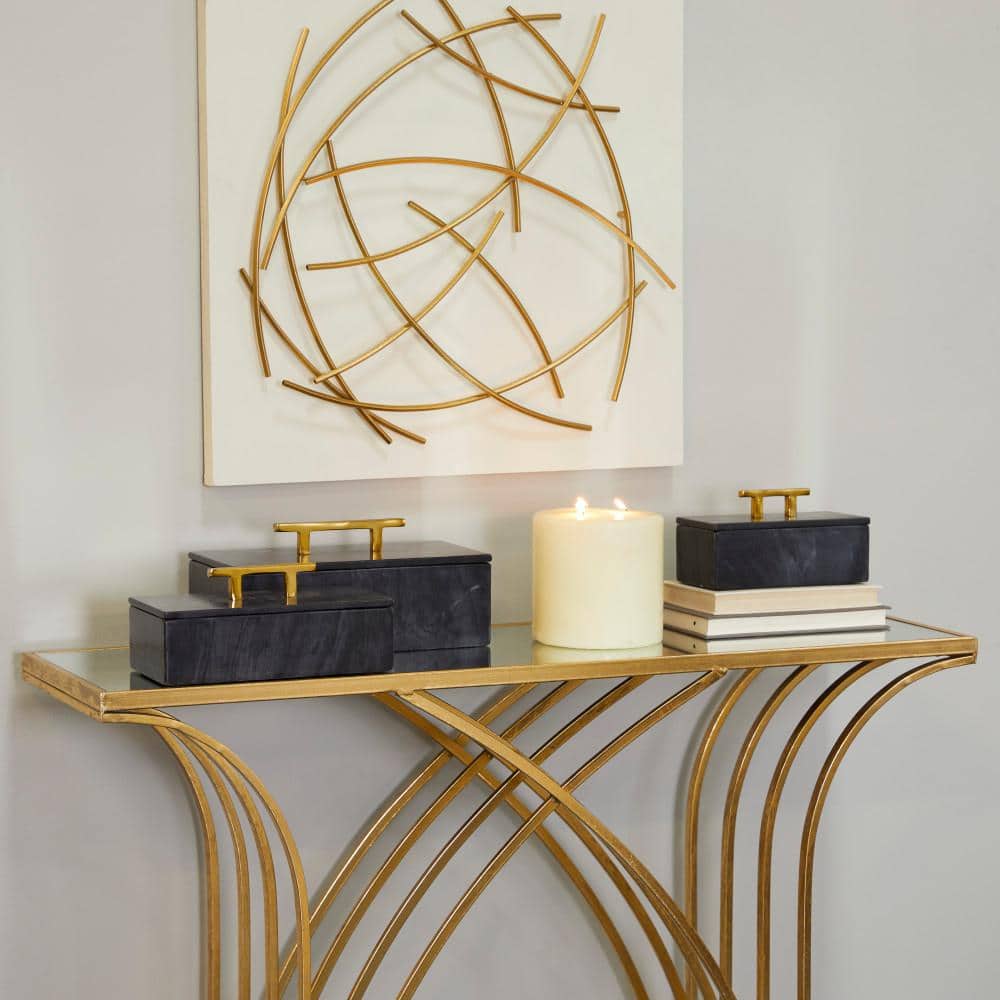 Litton Lane Rectangle Marble Box with Gold Handle (Set of 3) 041585 ...