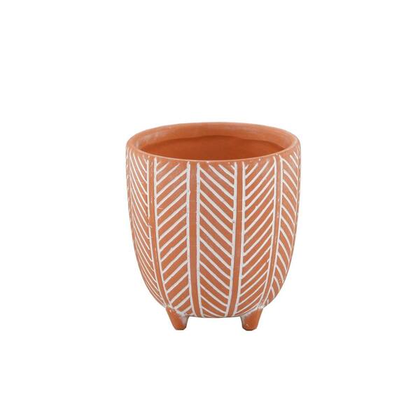 Flora Bunda 4 in. Orange Chevron Ceramic Footed Pot CT837M-OR - The ...