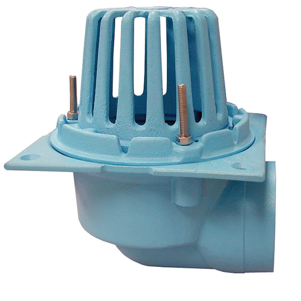 JONES STEPHENS 3 in. No Hub CO.D.e Blue Cast Iron Roof Drain with Side ...