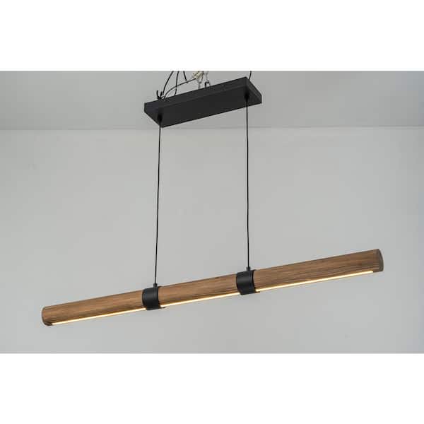 Rennnsan Leon 1-Light Brown Farmhouse Wood Dimmable LED Linear Pendant ...