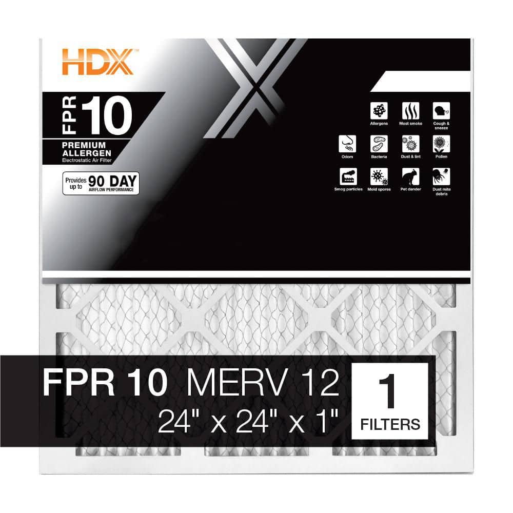 HDX 24 in. x 24 in. x 1 in. Premium Pleated Air Filter FPR 10, MERV 12 ...
