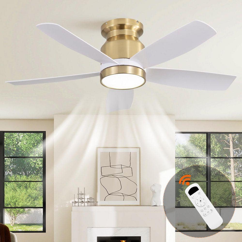 Gloweer 42 in. Flush Mount Ceiling Fans with LED Light 22W and Remote ...