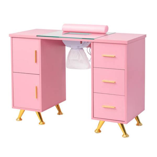 Karl home 42.5 in. Rectangular Pink MDF and Glass 3-Drawer Manicure ...