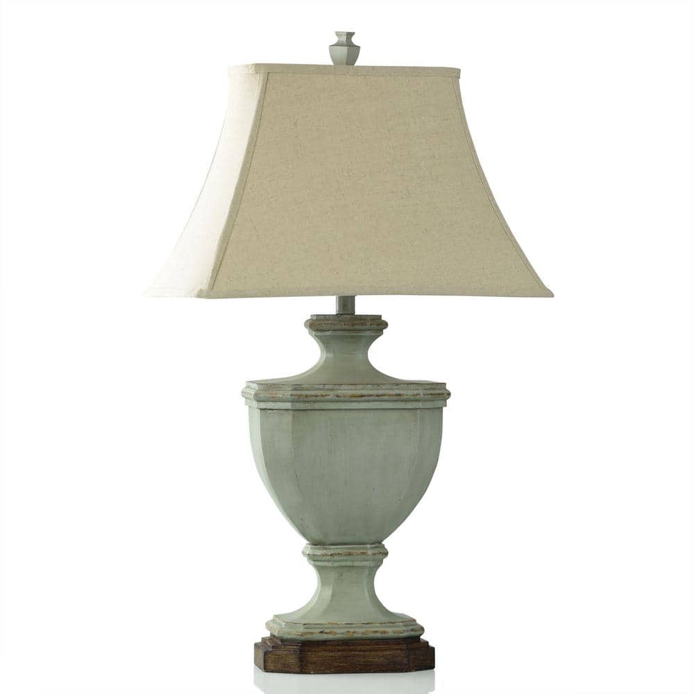 StyleCraft 33.75 in. Antique Blue, Brown Table Lamp with Beige Linen ...