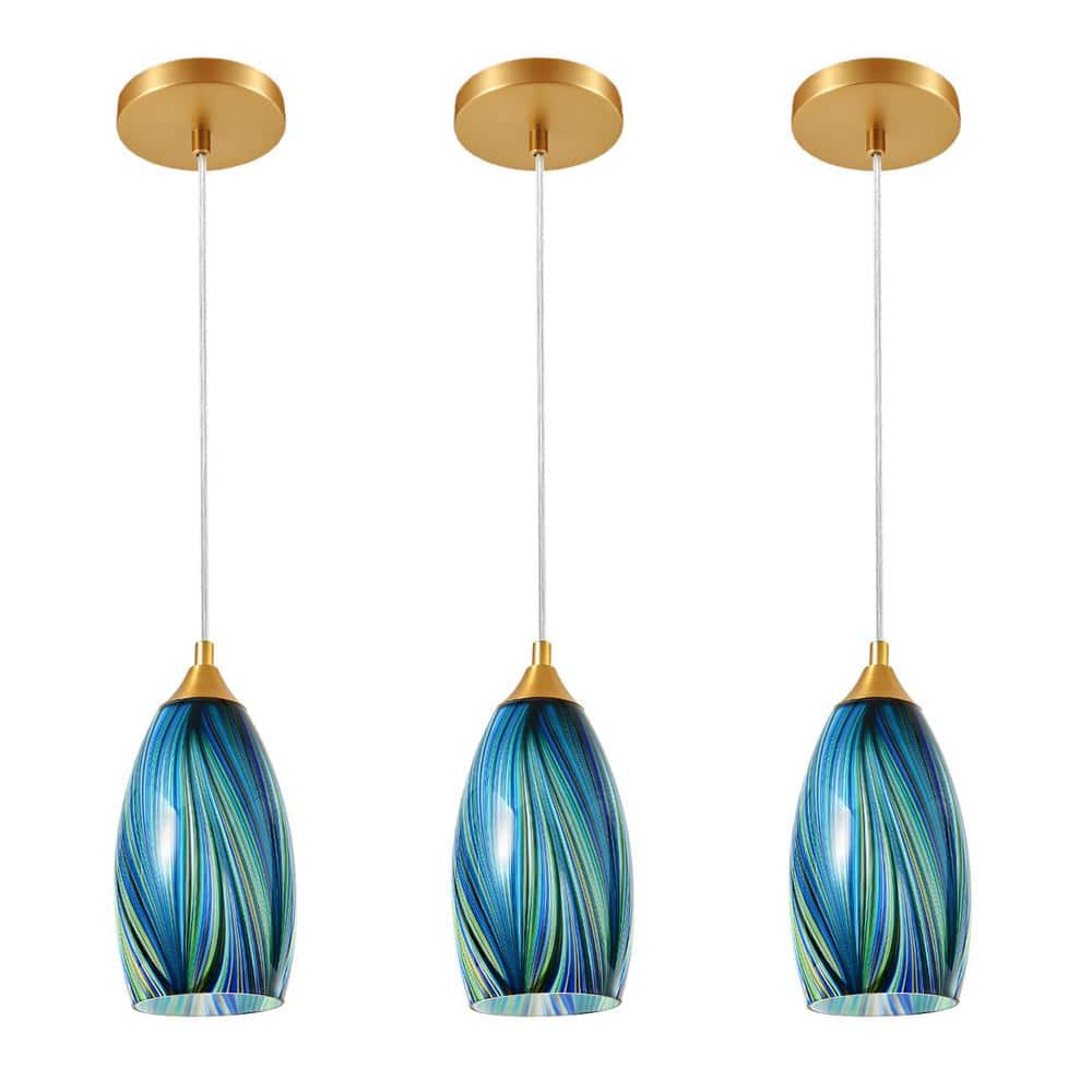 Deyidn 60-Watt 3-Light Blue Ripple Art Pendant Design Mini Pendant ...
