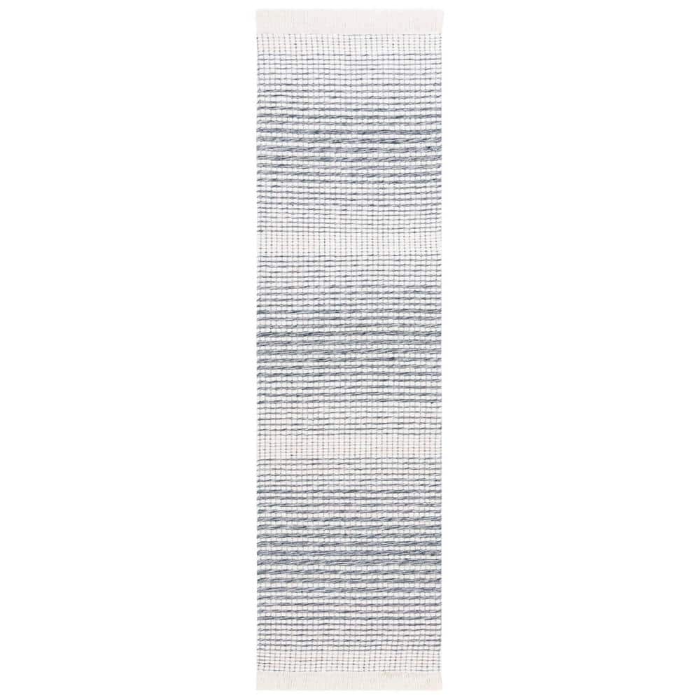 SAFAVIEH Marbella Ivory Navy 2 ft. X 8 ft. Border Plaid Runner Rug ...