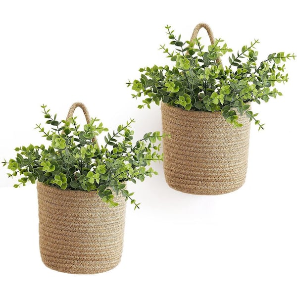 Oyezvary 6.5 in.Wx6.7 in.L Brown Jute Metal Woven Wall Hanging Basket ...