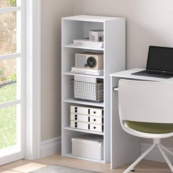 Furinno Basic 43.66 in. Tall White Wood 5-Shelf Bookcase 25076WH - The ...
