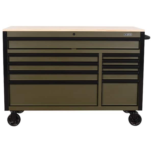 Husky Limited Edition 52 in. x 24.5 in. D 10-Drawer Army Green Mobile ...