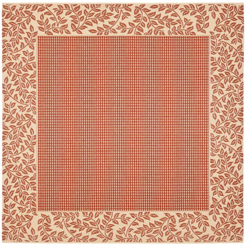 SAFAVIEH Courtyard Red/Natural 7 ft. x 7 ft. Square Border Indoor ...