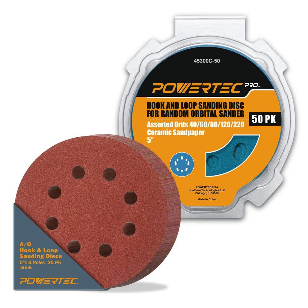 ‎POWERTEC 5 in. Hook and Loop Sanding Disc, Ceramic 40/60/80/120/220 ...