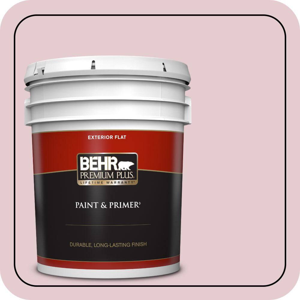 BEHR PREMIUM PLUS 5 gal. #100C-2 Cool Pink Flat Exterior Paint & Primer ...
