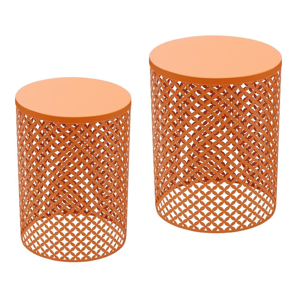 YIYIBYUS Orange 16.5 in., 19.2 in. H Outdoor Side Table Cylinder Metal ...