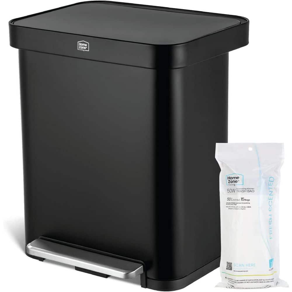 Home Zone Living 13 Gal. Black Stainless Steel Kitchen Trash Can with ...