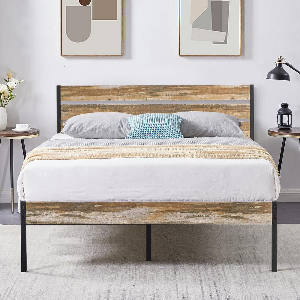 VECELO Full Bed Frame, Slate Color Metal Frame Full Platform Bed w ...