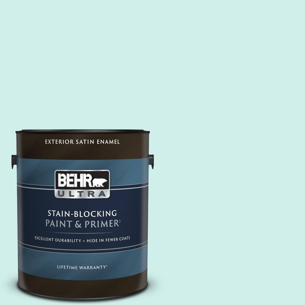 BEHR ULTRA 1 gal. #490A-1 Teal Ice Satin Enamel Exterior Paint & Primer ...