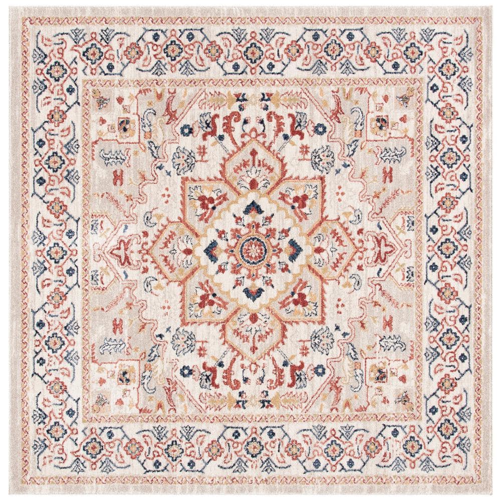 SAFAVIEH Charleston Beige/Ivory 7 ft. x 7 ft. Border Floral Square Area ...