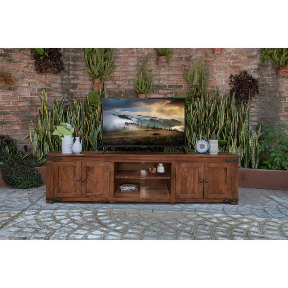 HomeRoots Brown TV Stand Fits TV's up to 88 in. with Shelves, Storage ...