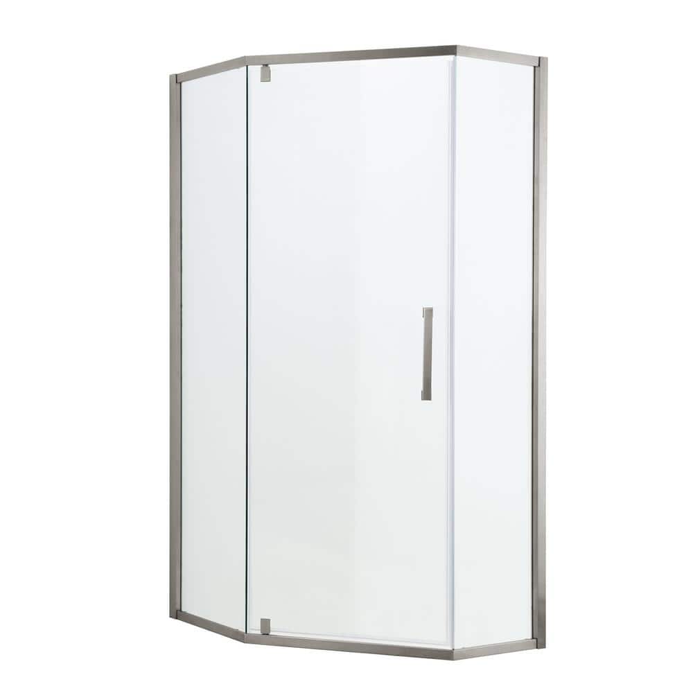 WELLFOR 34 in. x 72 in. Neo Angle Pivot Semi Frameless Corner Shower ...