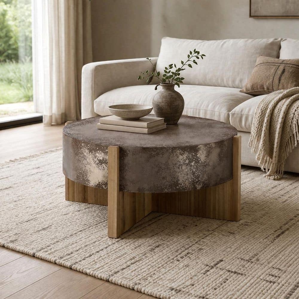CHRISTOPHER KNIGHT HOME Natural 31.3 in. Round Rustic Wood Coffee Table ...