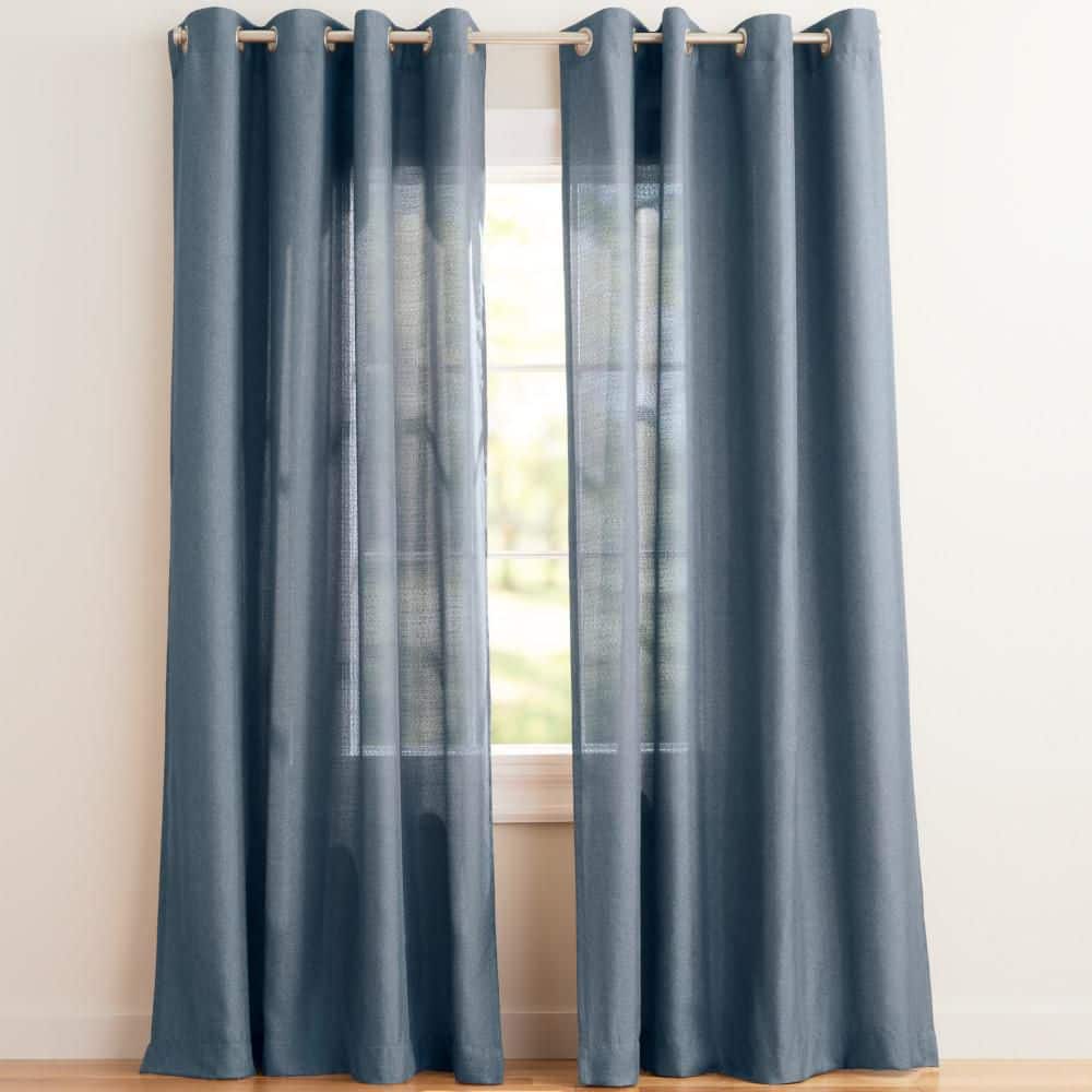 Loha Blue Solid Light Filtering Grommet Top Curtain, 54 in. W x 96 in ...