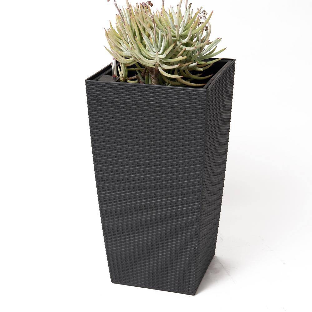 XBRAND 30 in. H Black Rattan Self Watering Indoor Outdoor Square ...