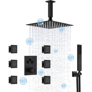 EVERSTEIN Luxury 3-Spray Patterns Thermostatic 12 in. Ceiling Mount Rainfall Shower Faucet and ...