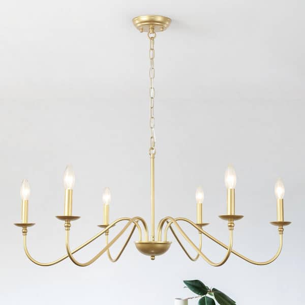 ETONIMERR 6-Light Gold Rustic Farmhouse Chandelier with Curved Arms for ...