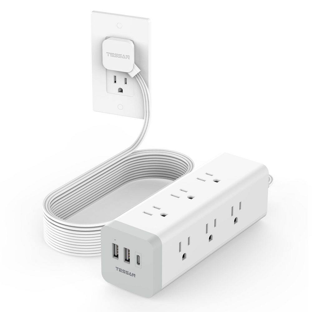BIBIVIS 9-Outlet Ultra Thin Flat Plug 15 ft. Extension Cord, 1050 J ...