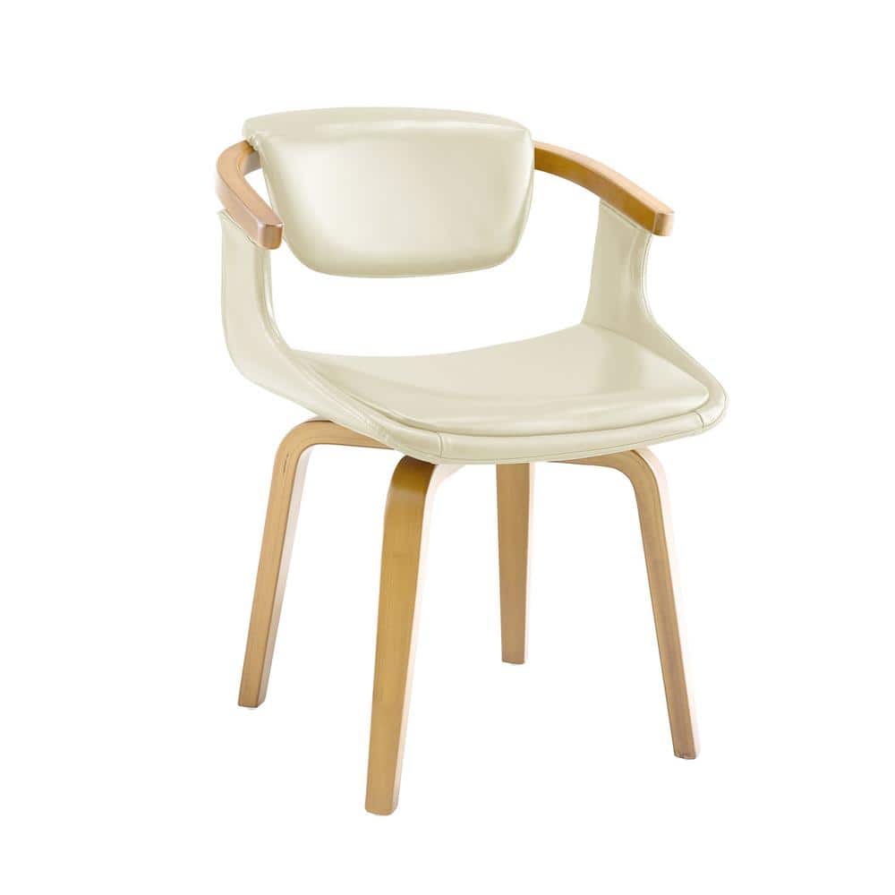 Art Leon Iva Off White Faux Leather Swivel Arm Chair with 4 Wood Legs ...
