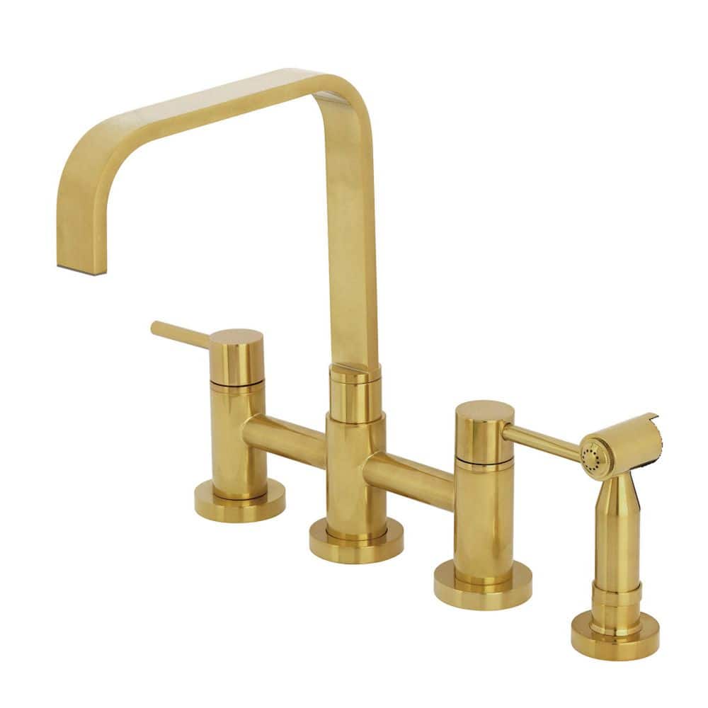 Kingston Brass Concord 2-Handle Bridge Kitchen Faucet in Brushed Brass ...