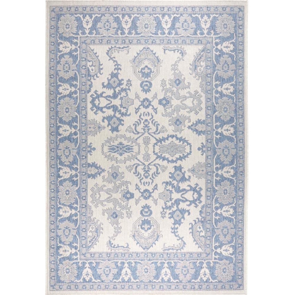 Nicole Miller Patio Country Ayana Gray/Blue 5 ft. x 7 ft. Medallion ...