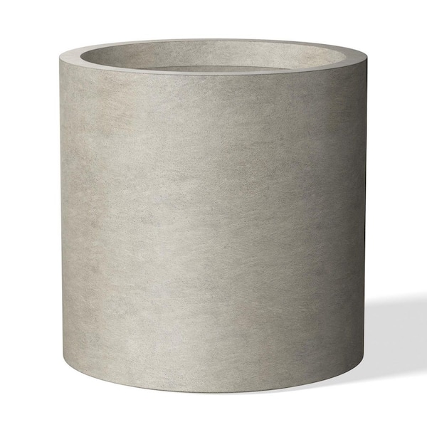 Sapcrete 16 in. Large Light Gray(Enhanced Interior) Concrete Round Planter / Pot with Drainage ...