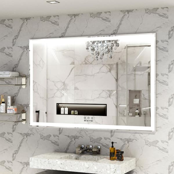 60 in. W x 40 in. H Rectangle Oversized LED Bathroom Mirror Wall ...