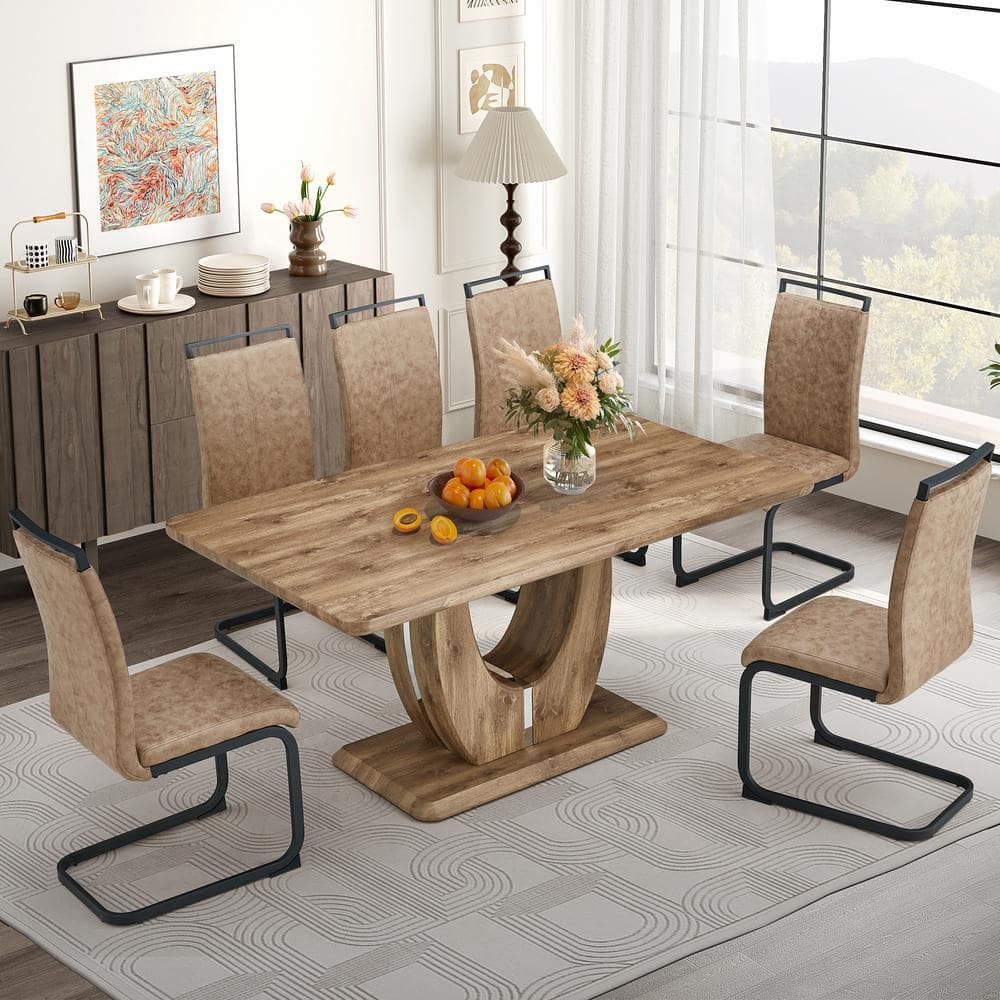 Harper & Bright Designs 7-Piece Rectangle Natural Wood Wash MDF Top ...